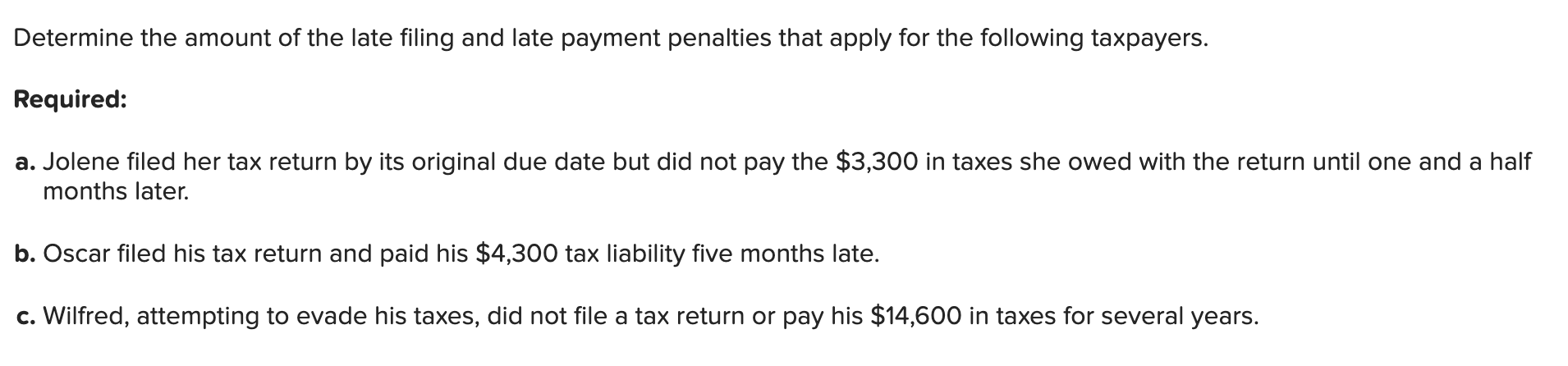Solved Determine the amount of the late filing and late | Chegg.com