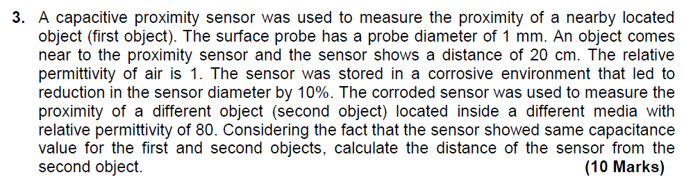 Solved 3. A capacitive proximity sensor was used to measure | Chegg.com