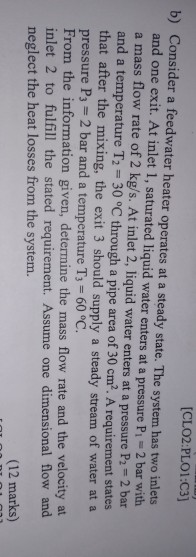 Solved [CLO2:PLO1:C3] b) Consider a feedwater heater | Chegg.com