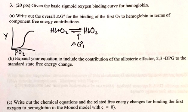 Solved 3. (20 pts) Given the basic sigmoid oxygen binding | Chegg.com