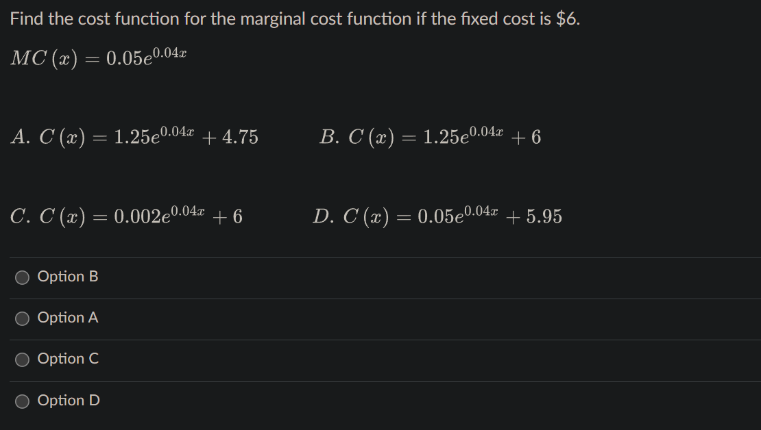 Solved Find the cost function for the marginal cost function | Chegg.com