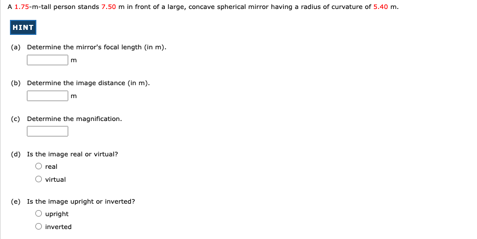 Solved A 1.75-m-tall person stands 7.50 m in front of a | Chegg.com