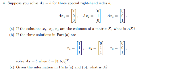 Solved 4. Suppose you solve Ax=b for three special | Chegg.com