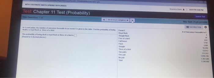 Solved 110 FINITE MATH SPRING 2019 REED Test: Chapter 11 | Chegg.com