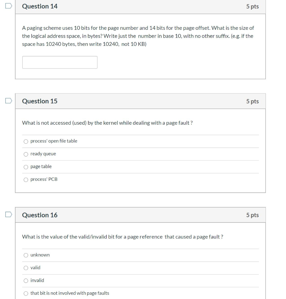 Solved Question 14 5 pts A paging scheme uses 10 bits for | Chegg.com