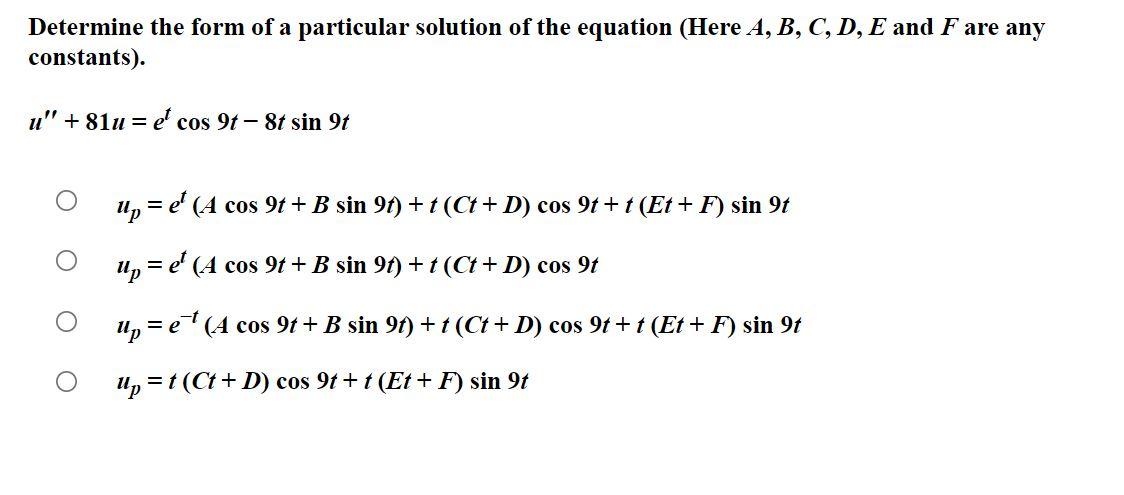 Solved Determine the form of a particular solution of the | Chegg.com