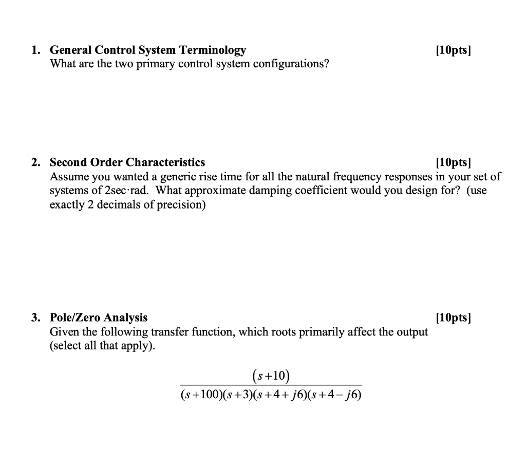 Solved 1. General Control System Terminology What are the | Chegg.com