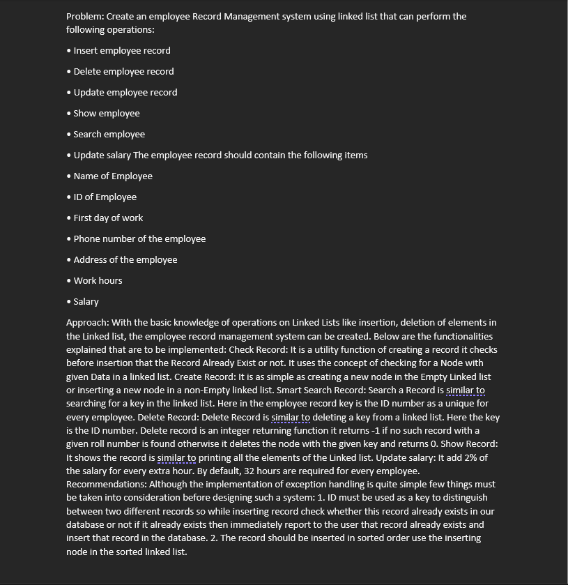 Solved Problem Create An Employee Record Management System 