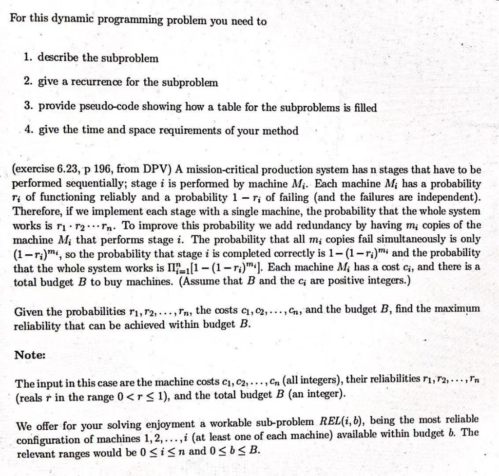 For this dynamic programming problem you need to 1. | Chegg.com