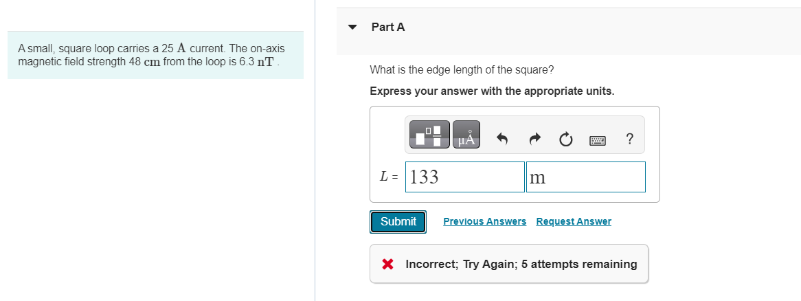 Solved A small, square loop carries a 25 A current. The | Chegg.com