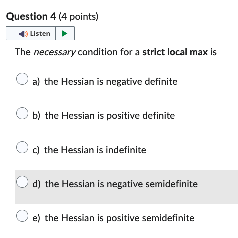 uestion 4 (4 points) The necessary condition for a | Chegg.com