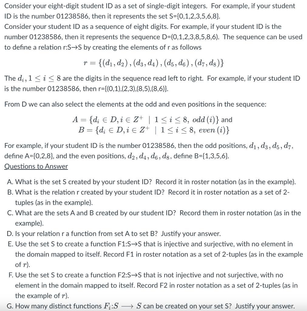 Solved Consider your eight-digit student ID as a set of | Chegg.com