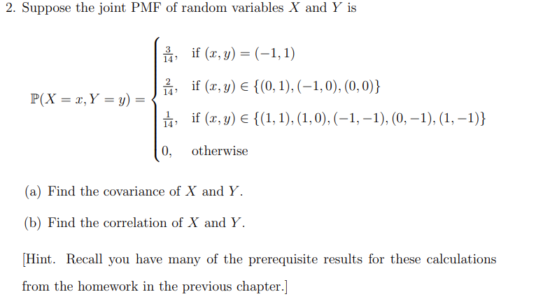 Solved 2. Suppose the joint PMF of random variables X and Y | Chegg.com
