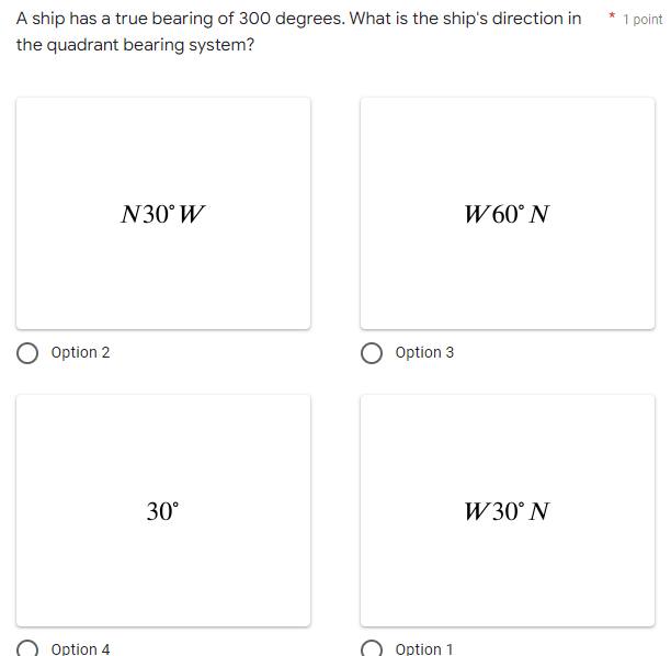 Solved * A ship has a true bearing of 300 degrees. What is | Chegg.com