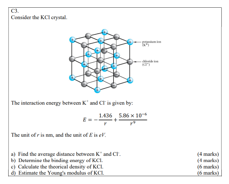 Solved C3. Consider the KCl crystal. potassium ion (K) | Chegg.com