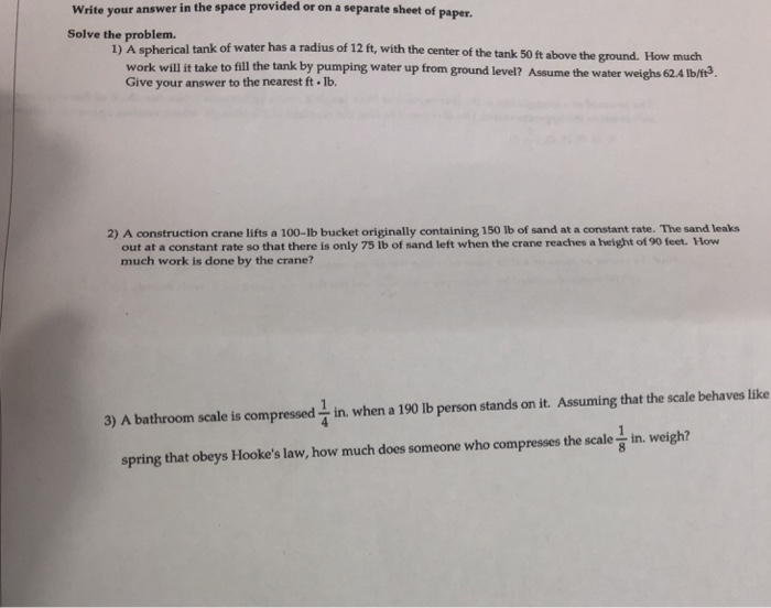 Solved Write your answer in the space provided or on a | Chegg.com