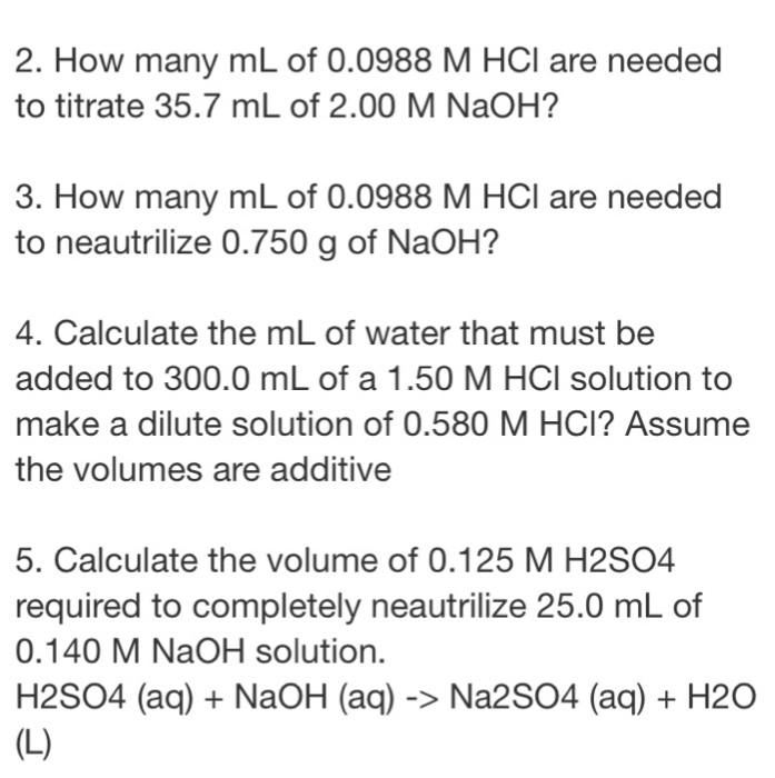 Solved How many ml_ of 0.0988 M HCI are needed to titrate | Chegg.com
