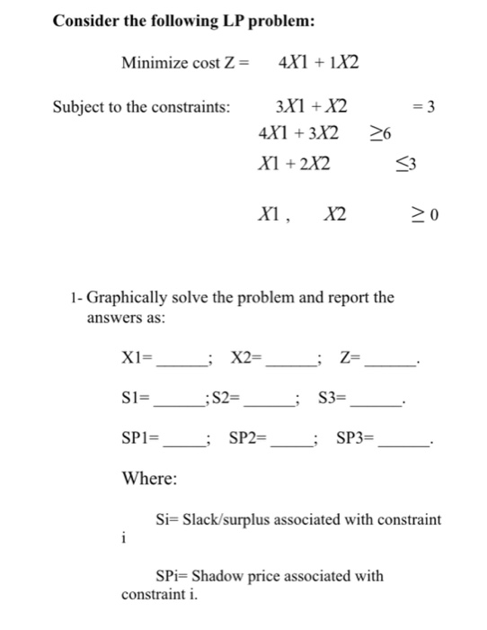 Solved Consider the following LP problem: Minimize cost Z = | Chegg.com