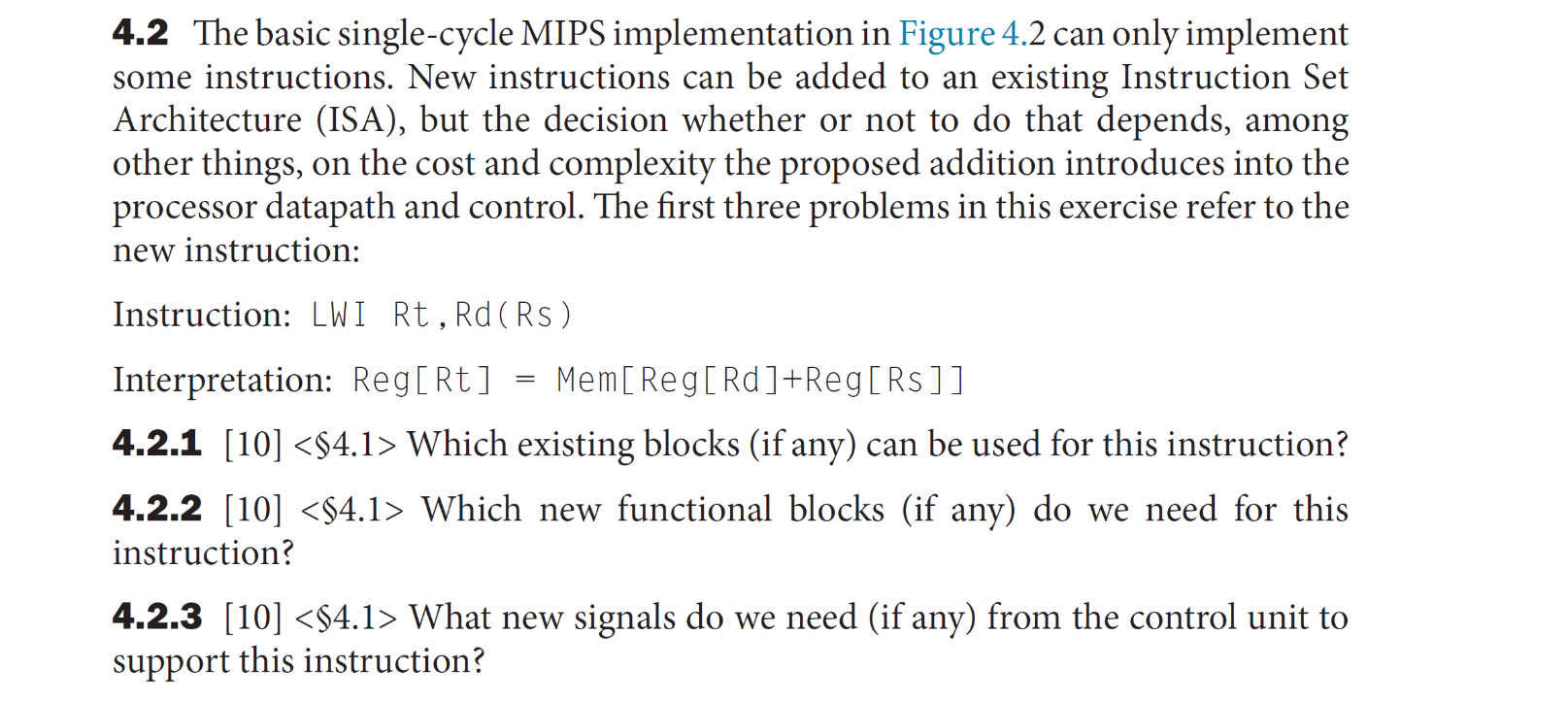 Solved 4.2 The basic single-cycle MIPS implementation in | Chegg.com