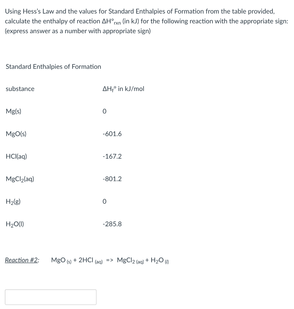Solved Using Hess's Law and the values for Standard | Chegg.com