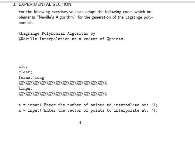 Solved %Lagrange Polynomial Algorithm by %Neville | Chegg.com