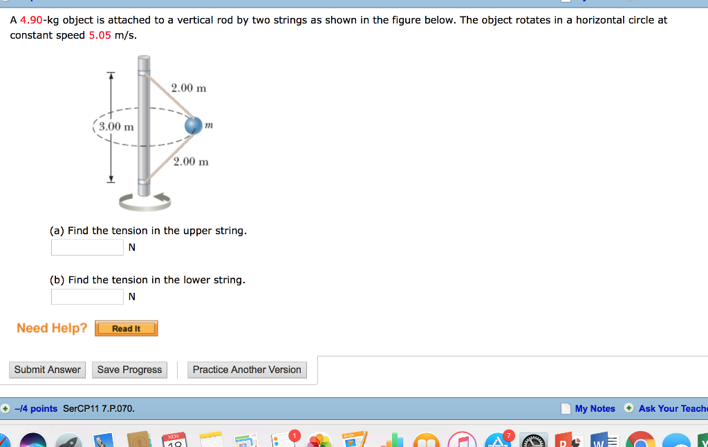 Solved A 4.90-kg object is attached to a vertical rod by two | Chegg.com