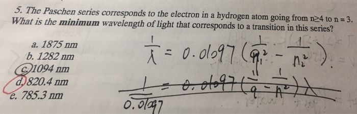 Solved The Paschen series corresponds to the electron ina | Chegg.com