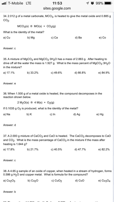Solved 11:53 sites.google.com 34.2.012 g of a metal | Chegg.com