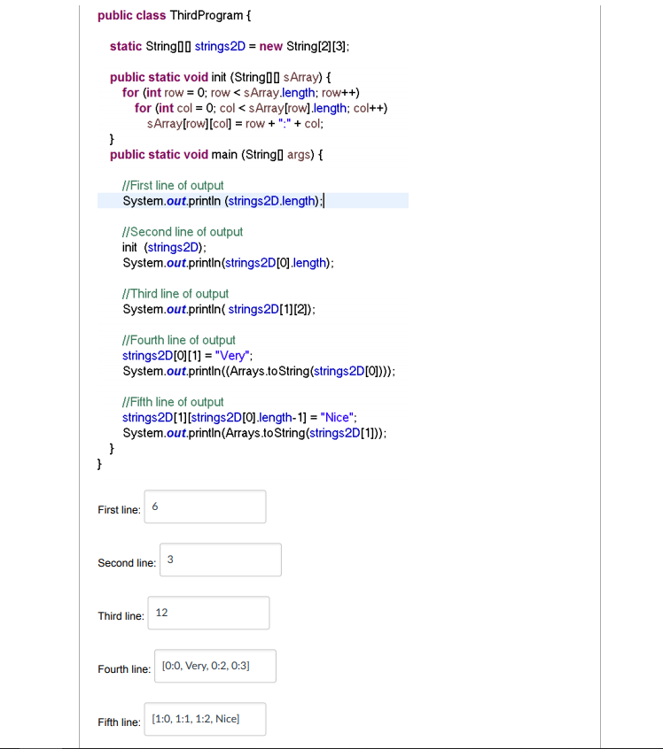 Solved Write the output of the following code in the spaces | Chegg.com