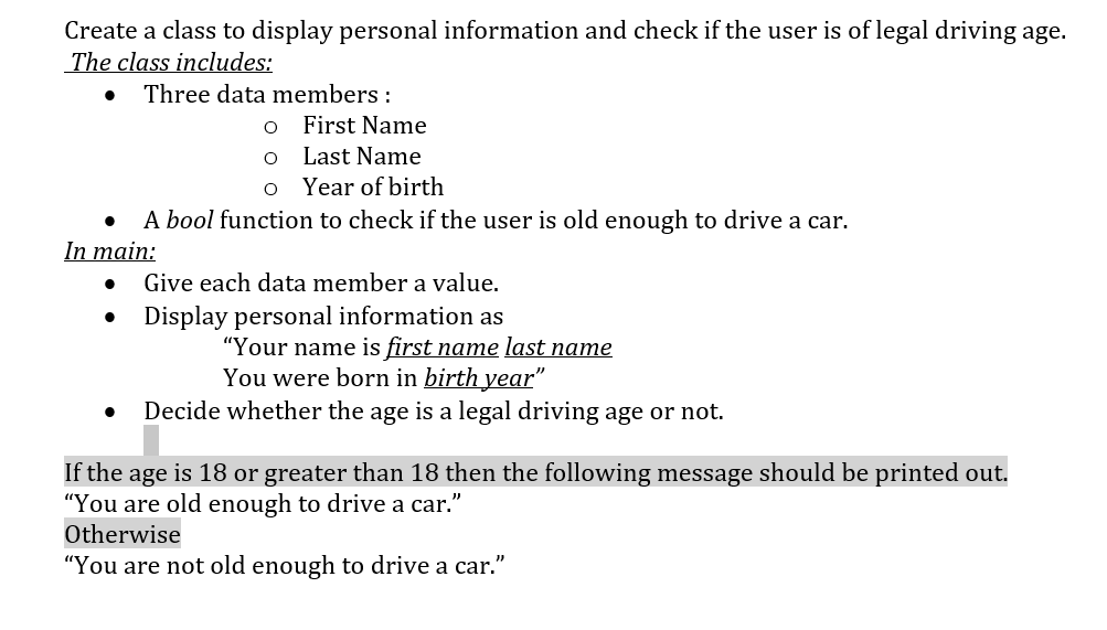 Solved . O O O Create a class to display personal | Chegg.com