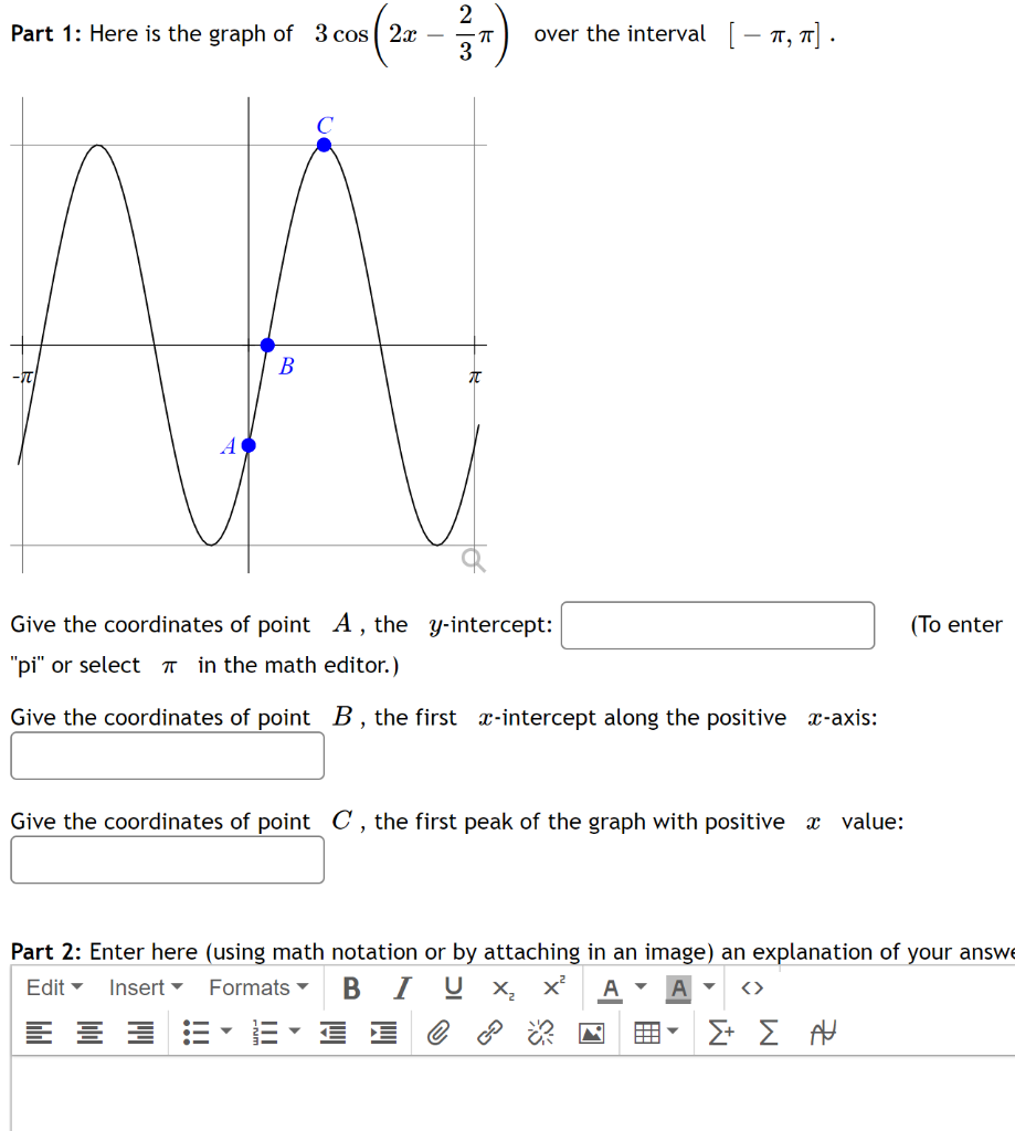 Solved 2 Part 1: Here is the graph of 3 cos ( 2x over the | Chegg.com