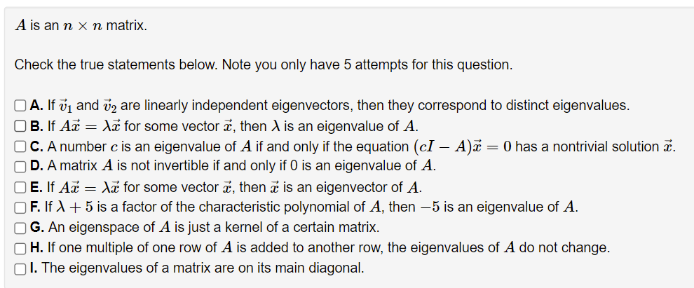 Solved A is an n x n matrix. Check the true statements | Chegg.com