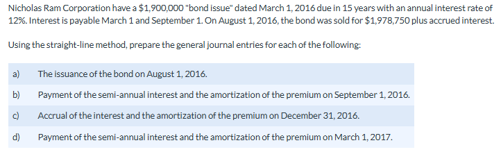 Nicholas Ram Corporation have a \$1,900,000 ﻿"bond | Chegg.com