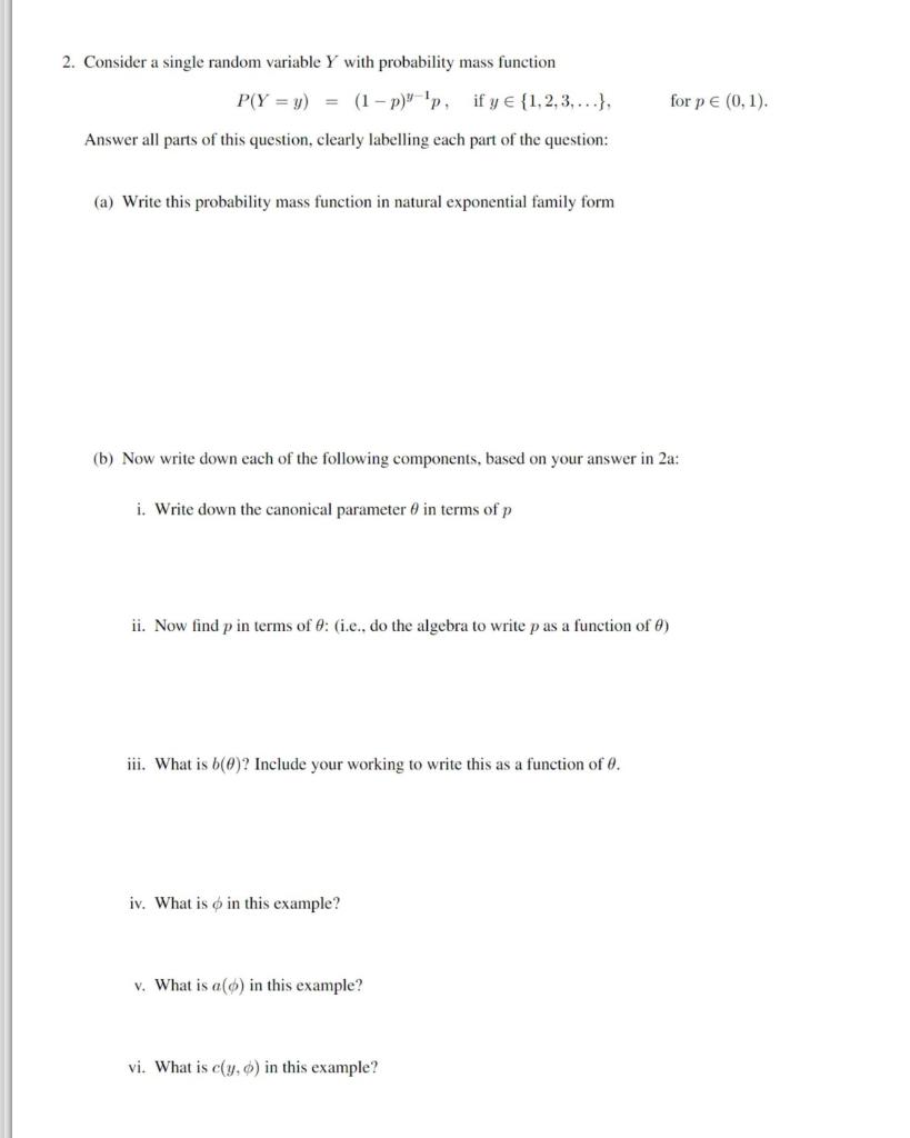 Solved 2. Consider a single random variable Y with | Chegg.com