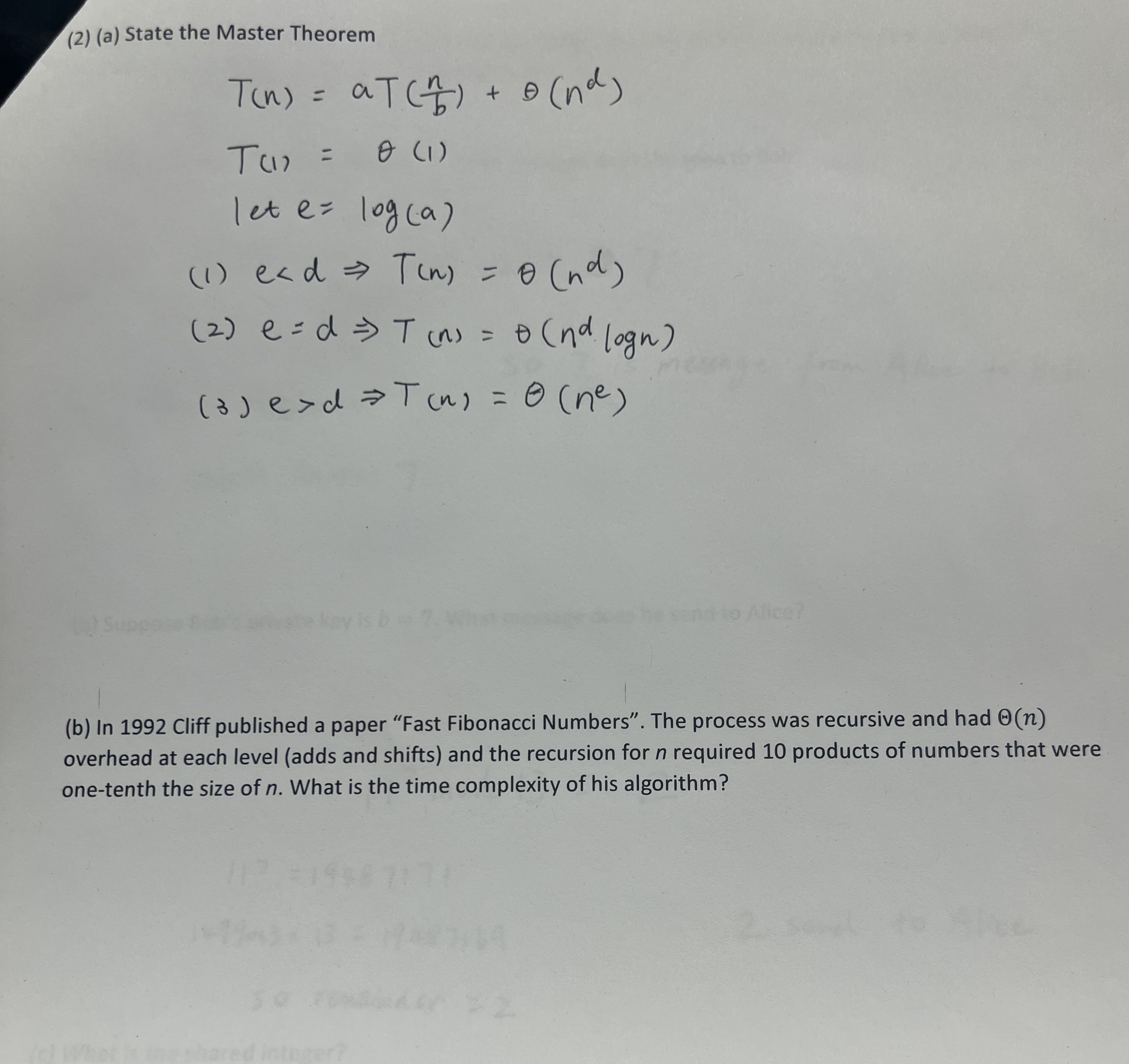 Solved (2) (a) State the Master Theorem | Chegg.com