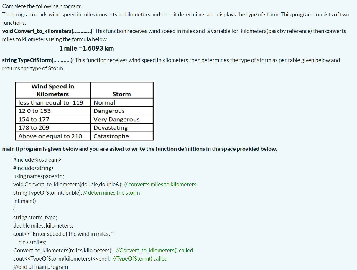 Solved Complete the following program: The program reads | Chegg.com