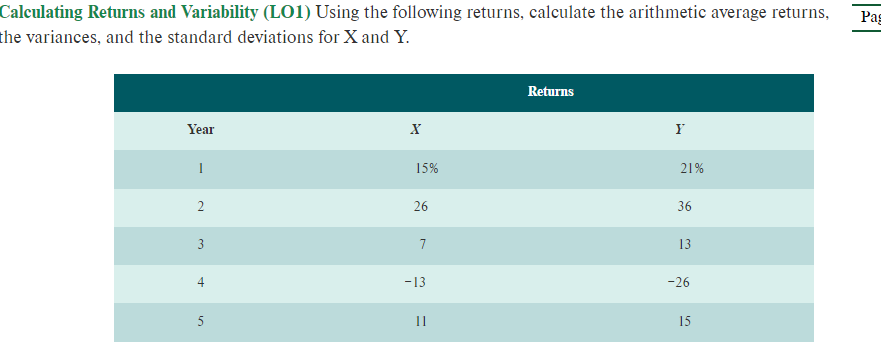Solved Calculating Returns And Variability Lo1 Using The 