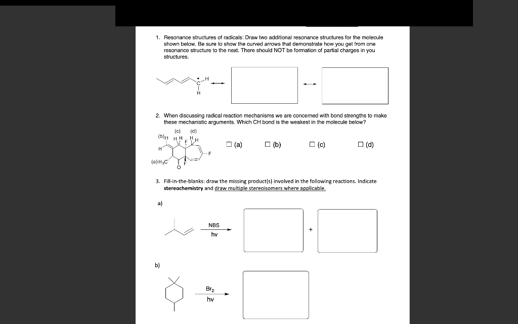 Solved 1. Resonance structures of radicals: Draw two | Chegg.com