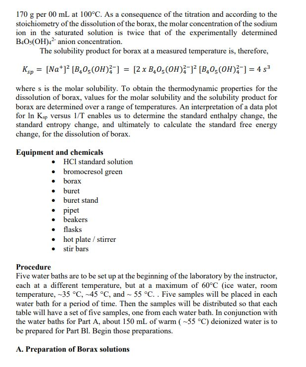 Experiment 10: Thermodynamics and the dissolution of | Chegg.com