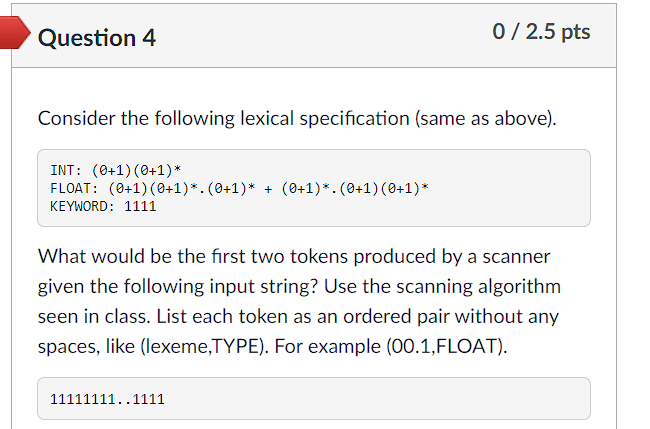 Solved Question 4Consider the following lexical | Chegg.com