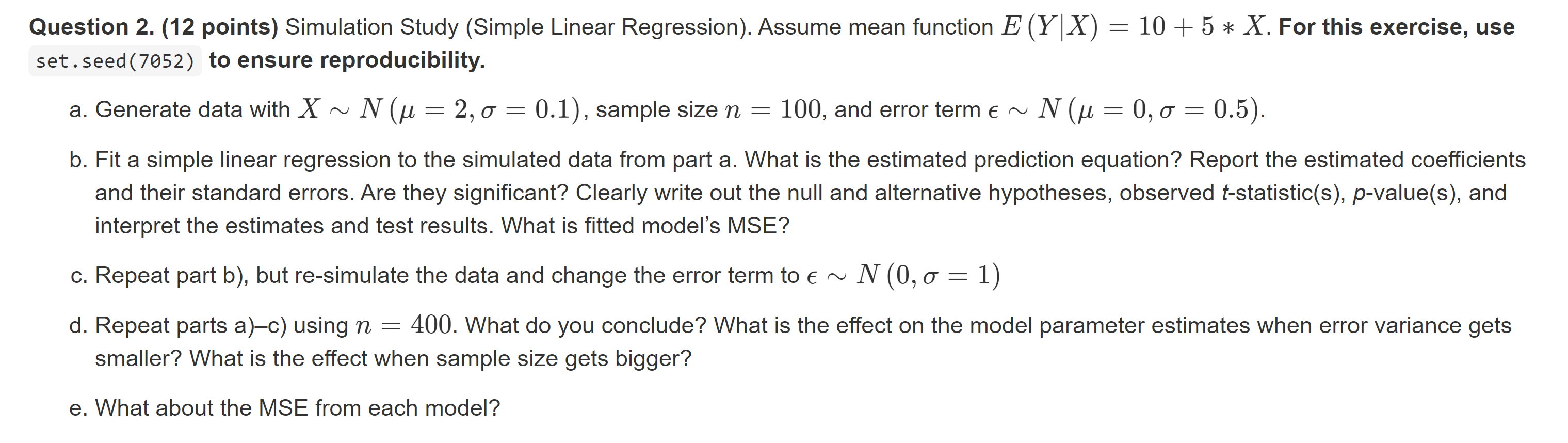 Question 2. (12 points) Simulation Study (Simple | Chegg.com