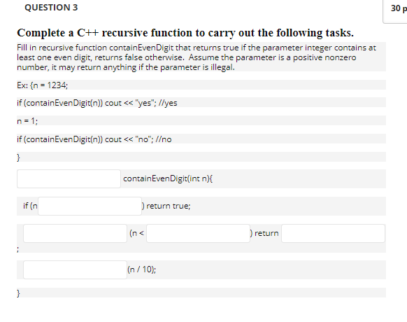 Solved QUESTION 2 Write a C++ recursive function to carry | Chegg.com