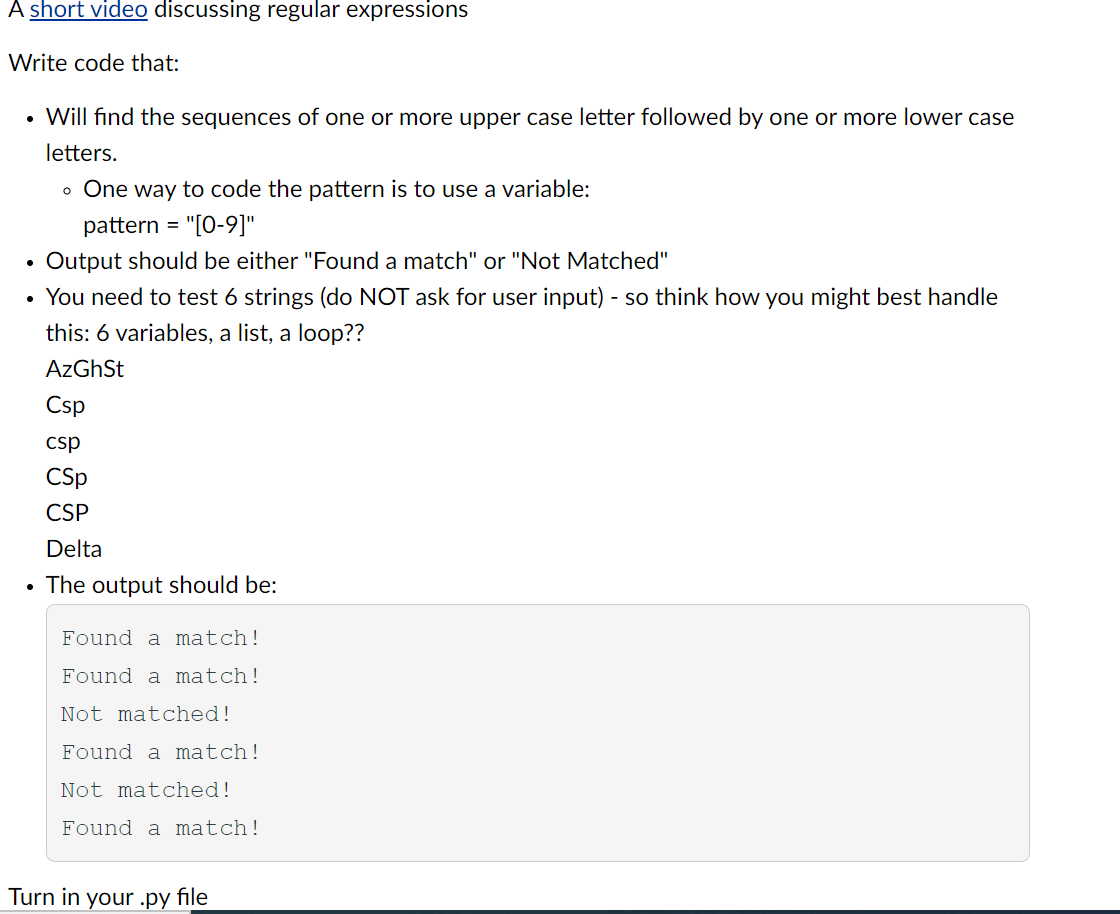 Solved Basic Patterns The power of regular expressions is | Chegg.com