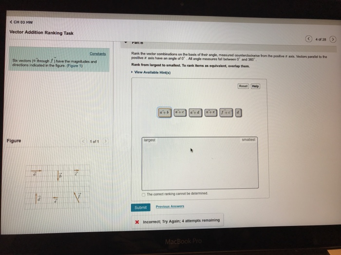 Solved Vector Addition Ranking Task C4 of 28 Rank the vector | Chegg.com