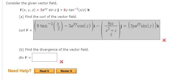 Solved Consider the given vector field. F(x, y, z) = 5eX sin | Chegg.com