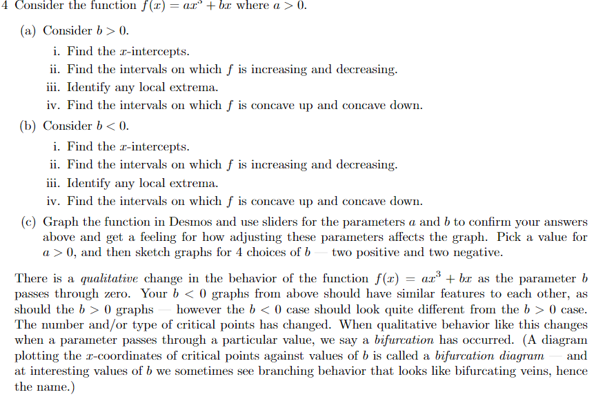 Solved 4 Consider the function f(x)=ax3+bx where a>0. (a) | Chegg.com