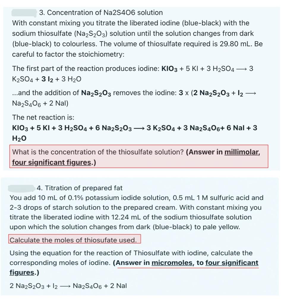 Solved What is the concentration of the thiosulfate solution | Chegg.com