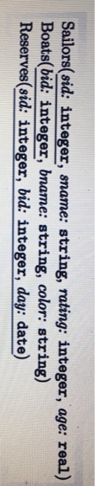 Solved Sailors(aid: integer, sname: string, rating: integer, | Chegg.com