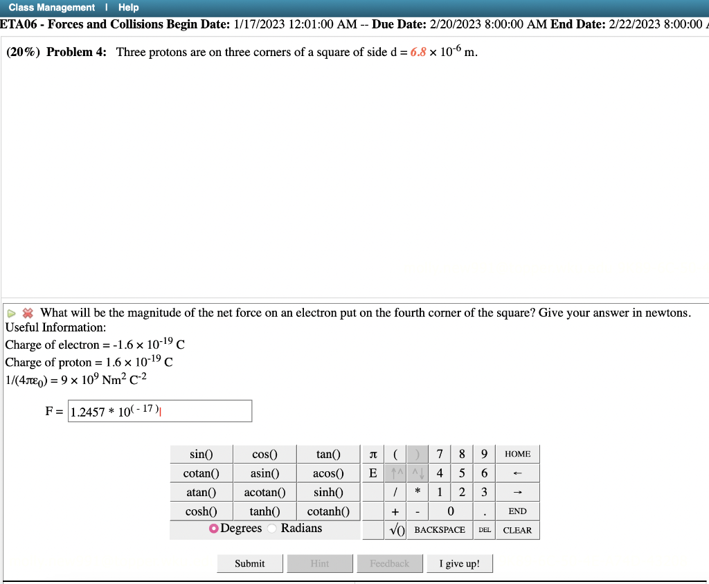 Solved (20\%) Problem 4: Three protons are on three corners | Chegg.com