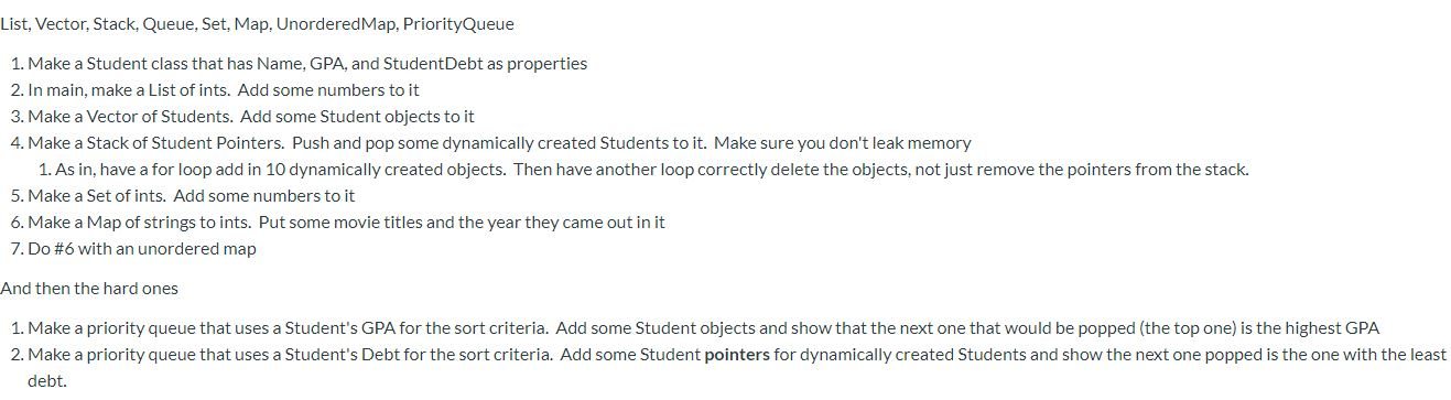 Solved List Vector Stack Queue Set Map Unorderedmap
